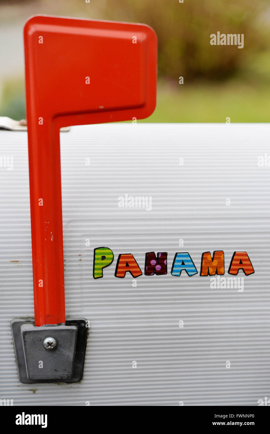 ILLUSTRATION - The word "Panama" is written with Stickers on a mailbox ...