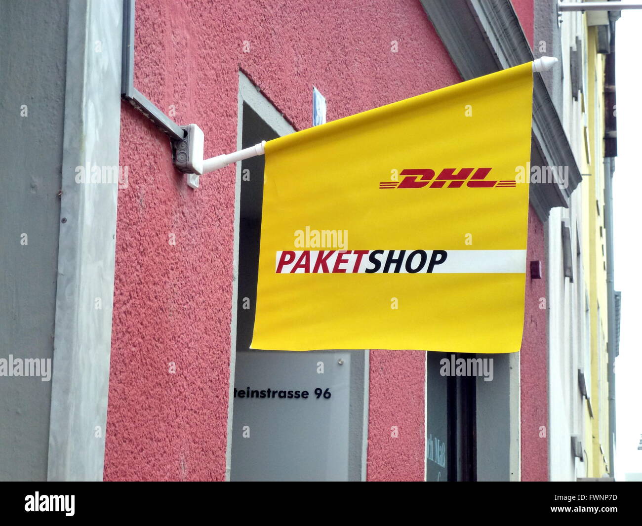 Cologne, Germany. 4th Apr, 2016. The flag sporting the logo of mail ...