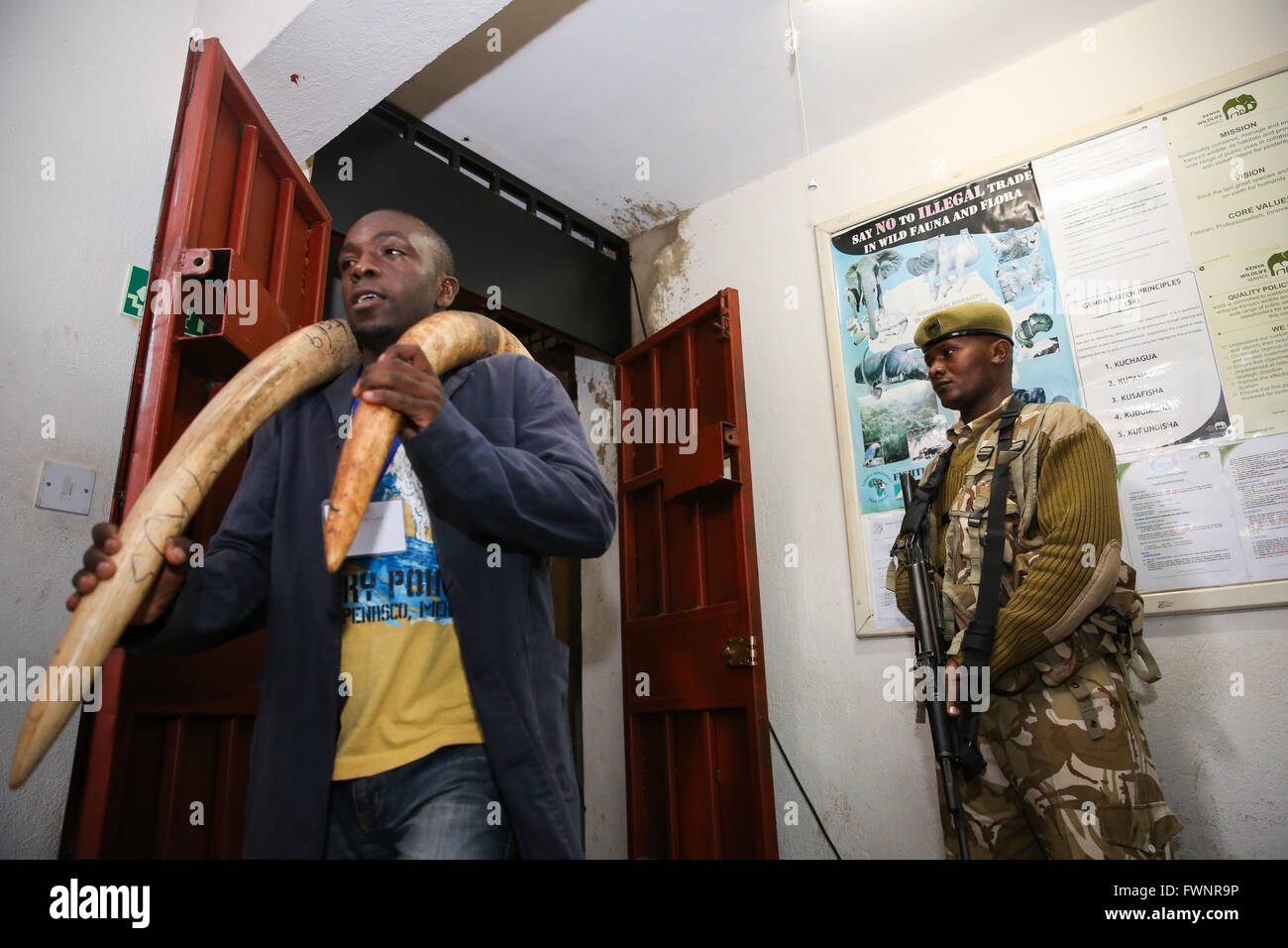 Nairobi, April 6. 30th Apr, 2016. An armed ranger of Kenya Wildlife ...