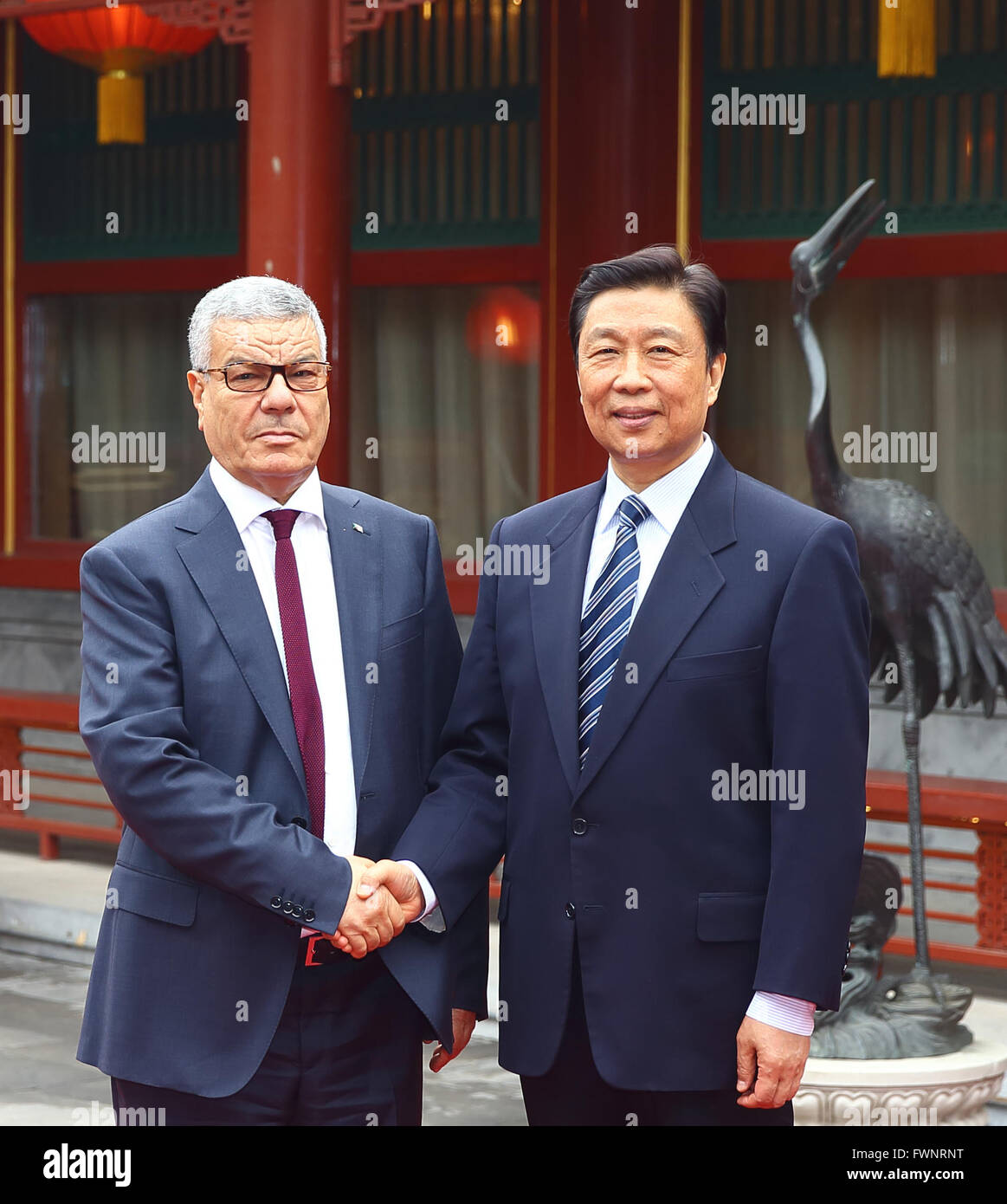 Beijing, China. 6th Apr, 2016. Chinese Vice President Li Yuanchao (R ...