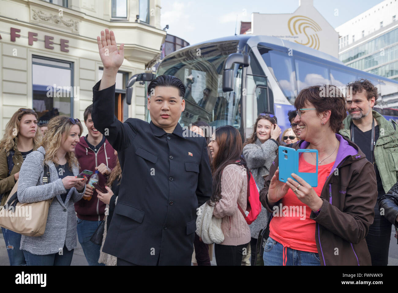 Berlin, Germany. 6th April 2016. Kim Jong Un impersonator, Howard X ...