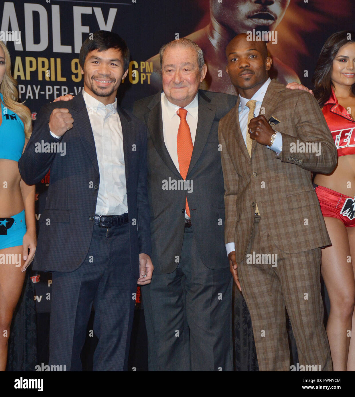 Las Vegas, Nevada, USA. 6th Apr, 2016. Boxers Timothy Bradley, Manny ...