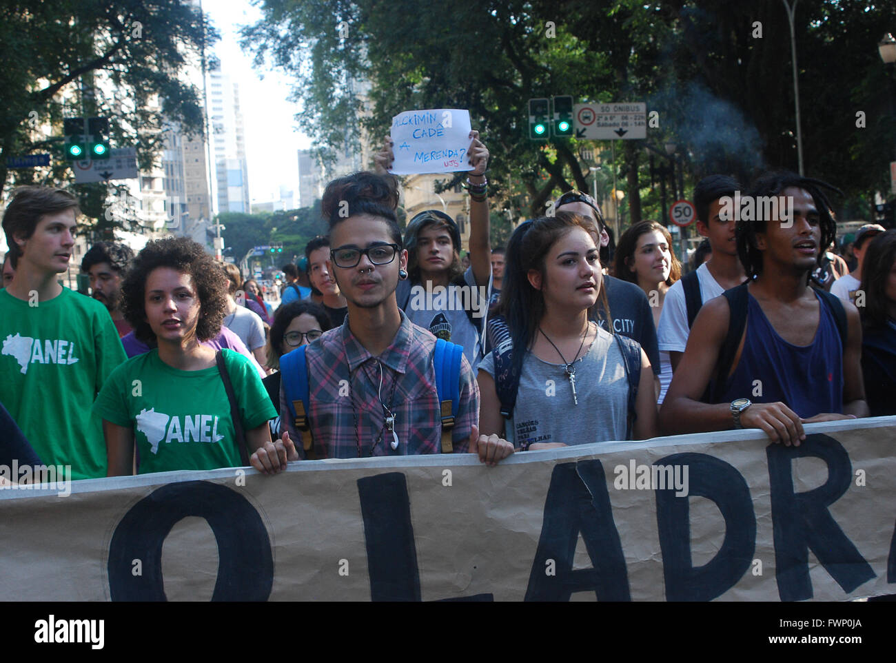 Sao Paulo, Brazil. 06th Apr, 2016. The students stage protest at Praca ...