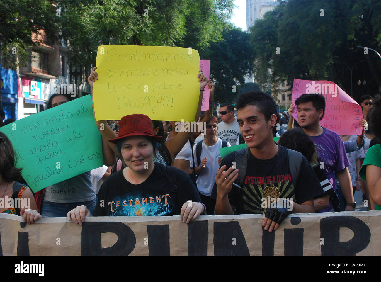 Sao Paulo, Brazil. 06th Apr, 2016. The students stage protest at Praca ...