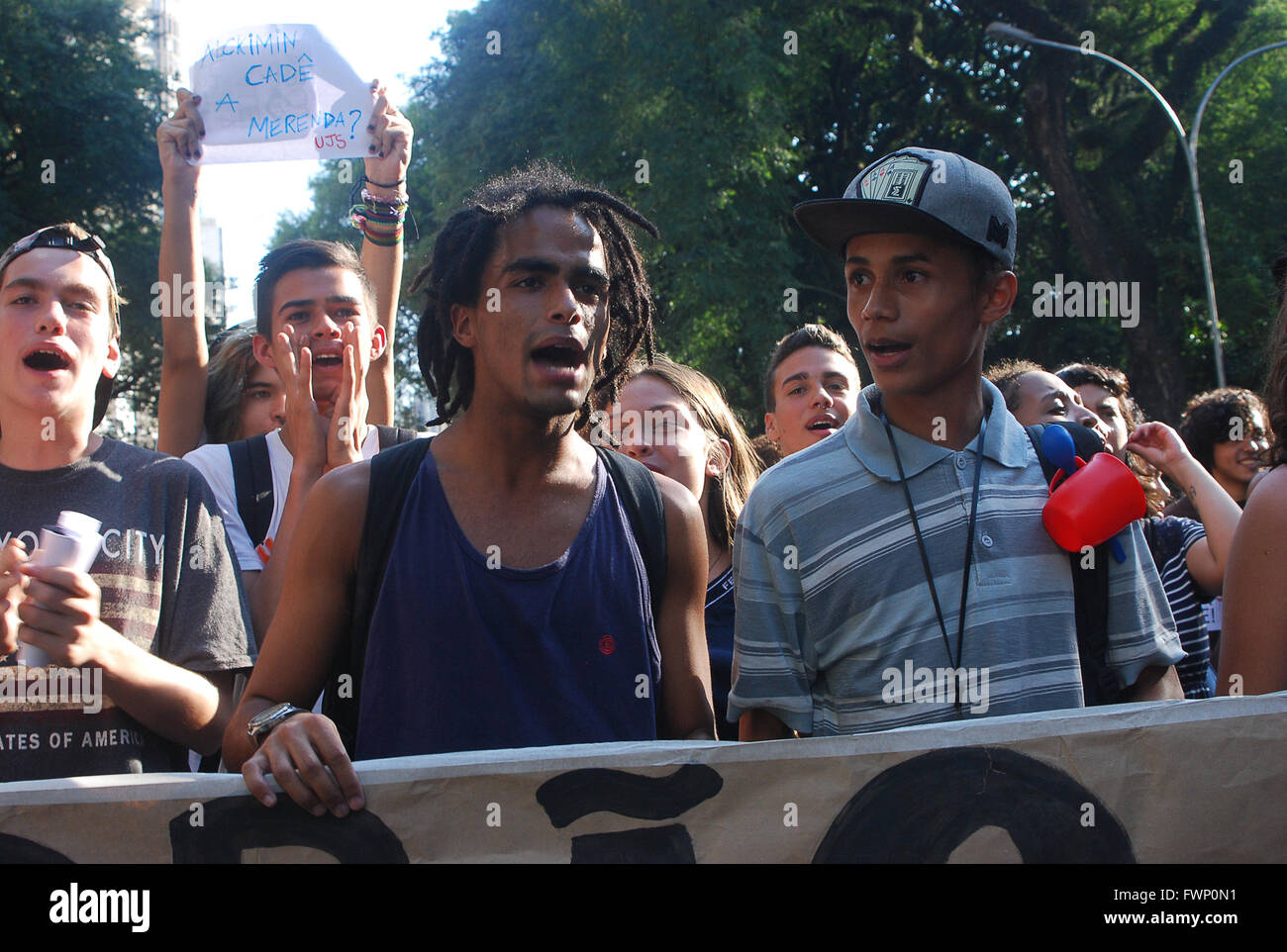 Sao Paulo, Brazil. 06th Apr, 2016. The students stage protest at Praca ...