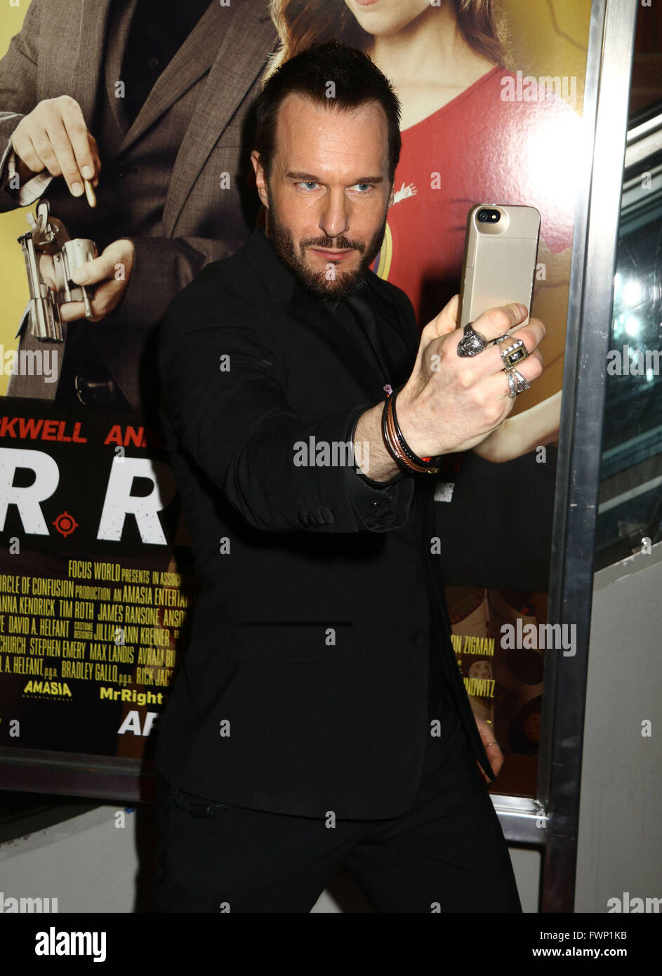 New York, USA. 6th Apr, 2016. Actor MICHAEL EKLUND takes video of the press with his cell phone ...