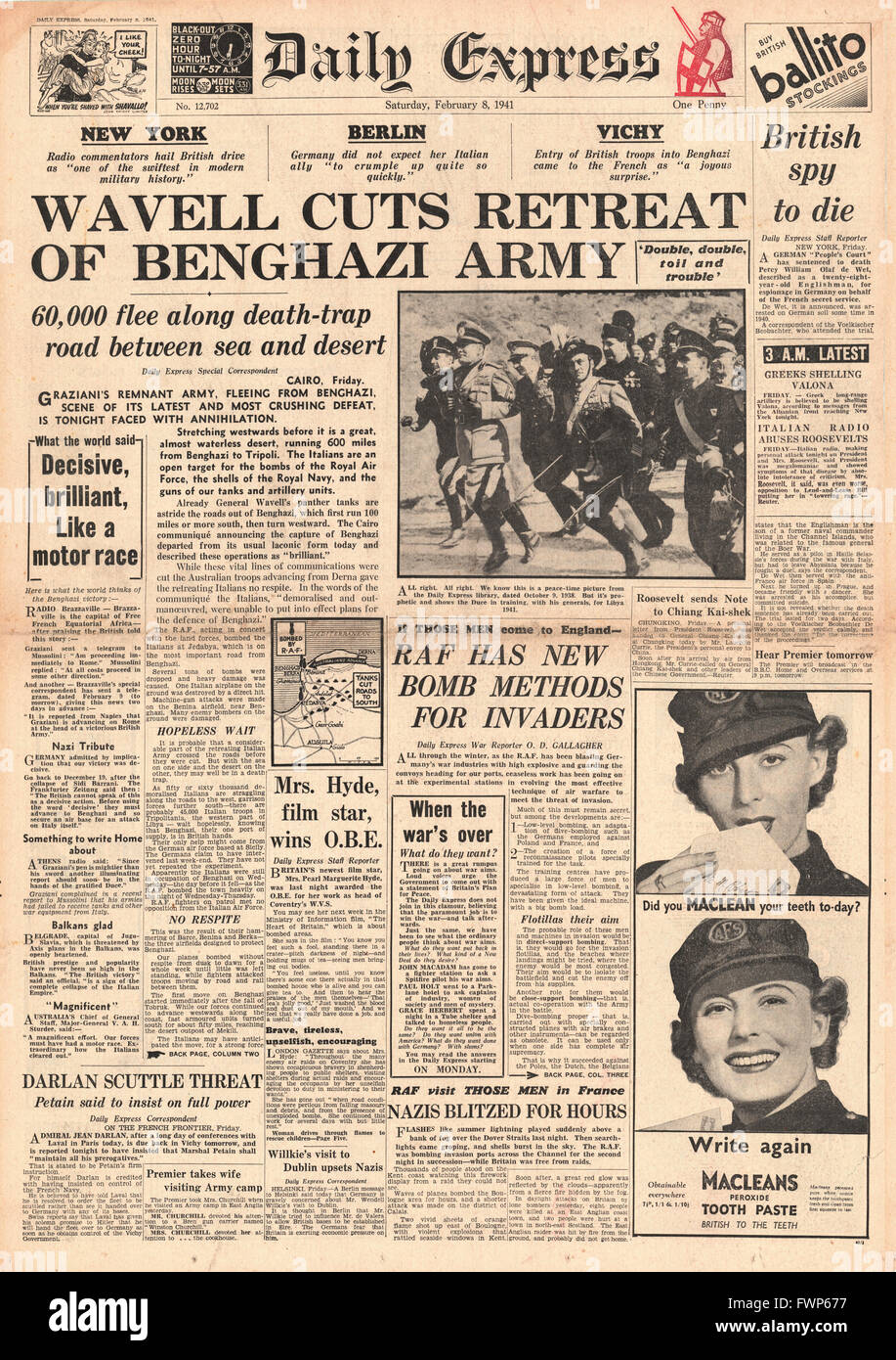 1941 front page daily express hi-res stock photography and images - Alamy