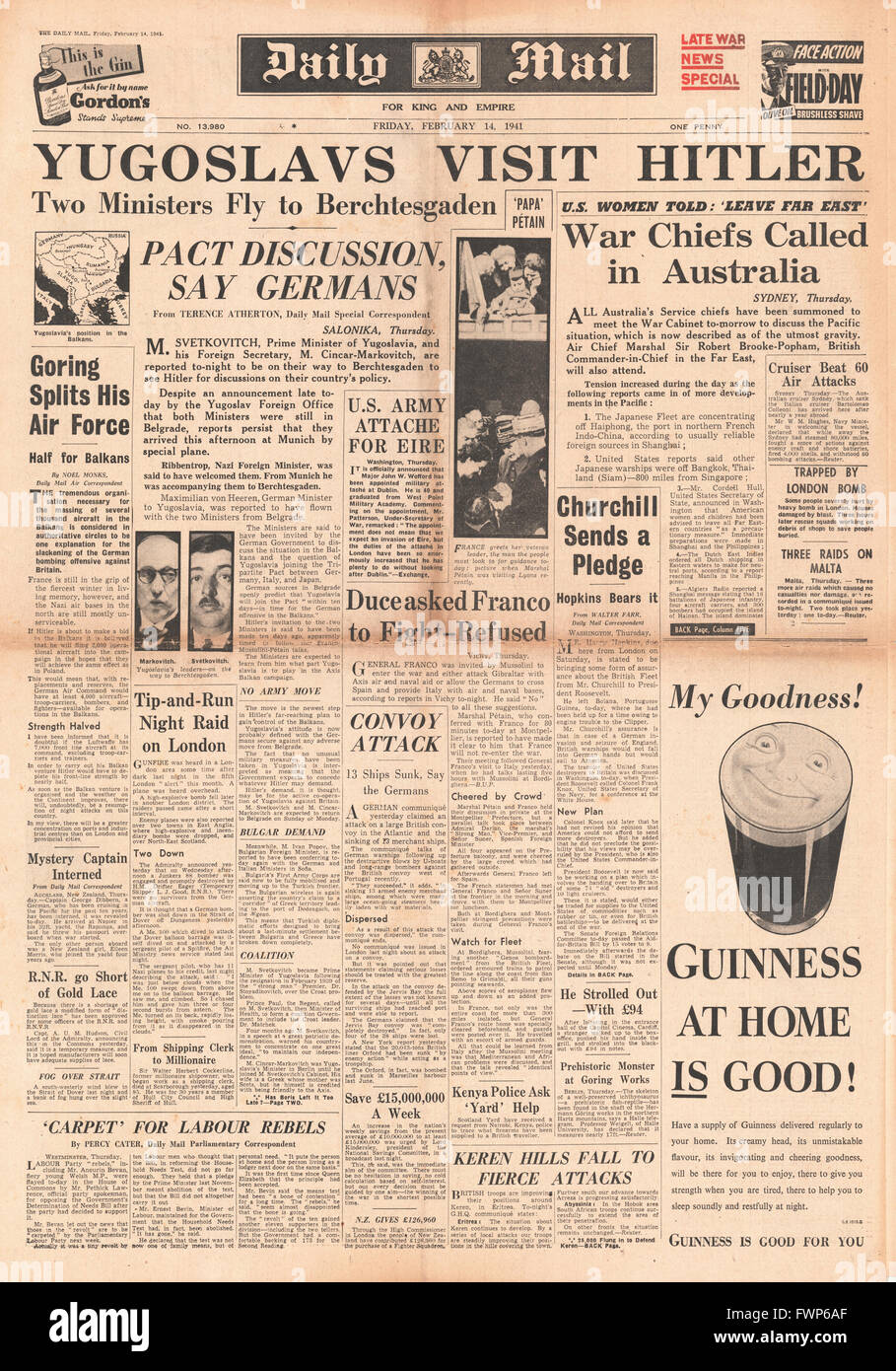 1941 front page Daily Mail Australia and U.S. concerns over Far East ...