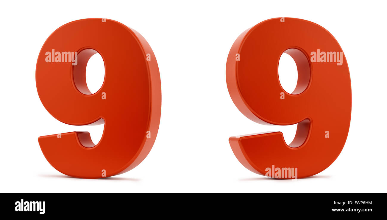 render of the number 9 from two different angles, isolated on white ...