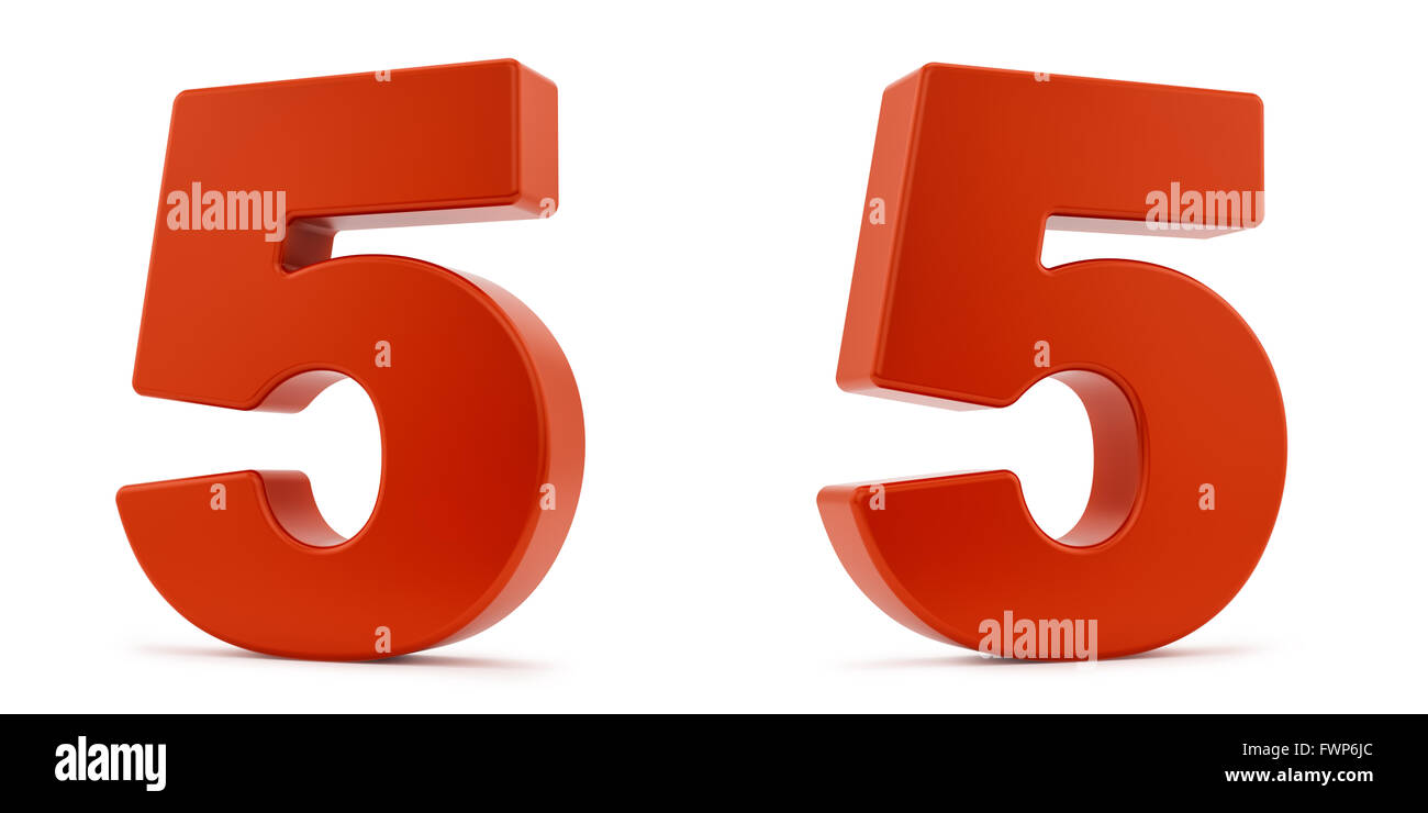 render of the number 5 from two different angles, isolated on white ...