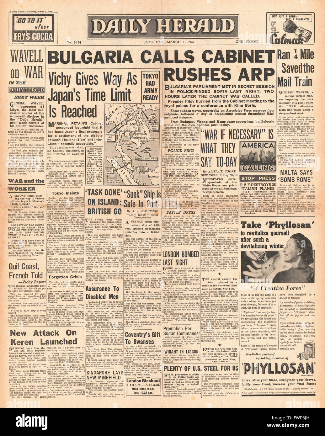 1941 front page daily herald hi-res stock photography and images - Alamy