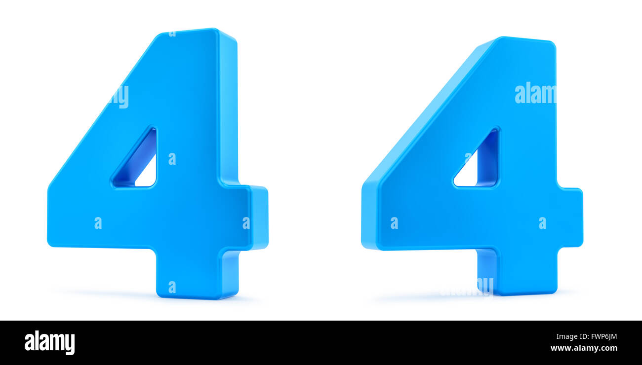render of the number 4 from two different angles, isolated on white ...