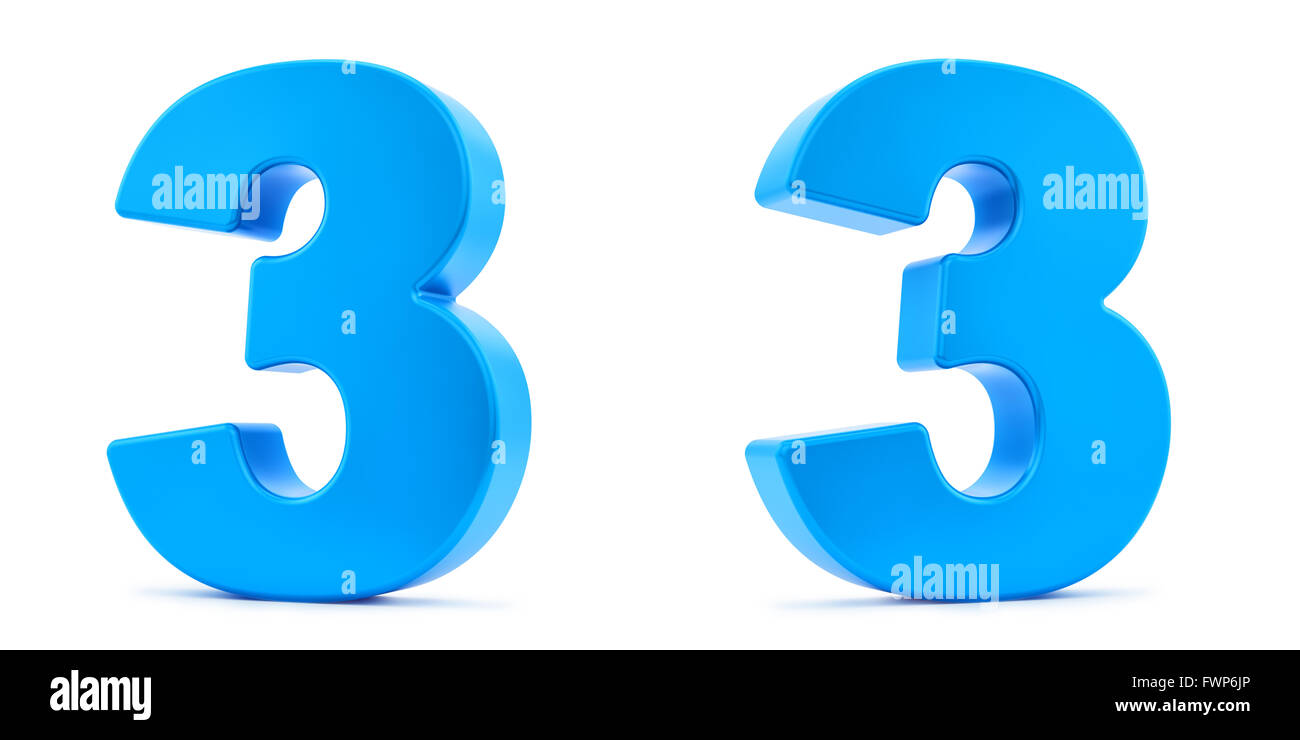 render of the number 3 from two different angles, isolated on white ...