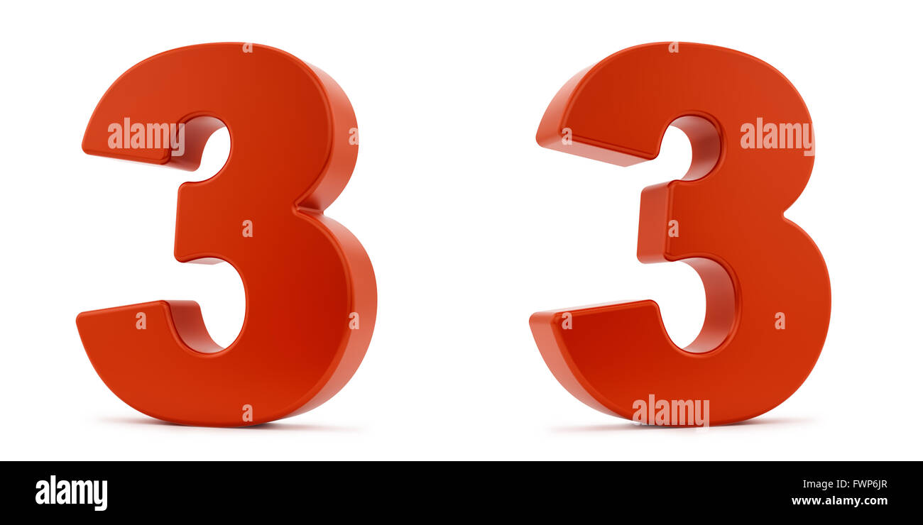render of the number 3 from two different angles, isolated on white ...