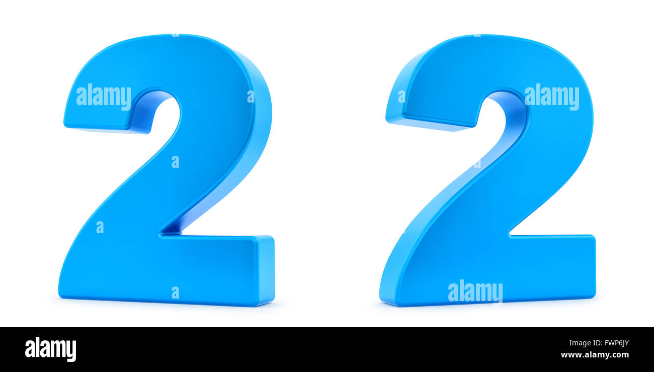 render of the number 2 from two different angles, isolated on white ...