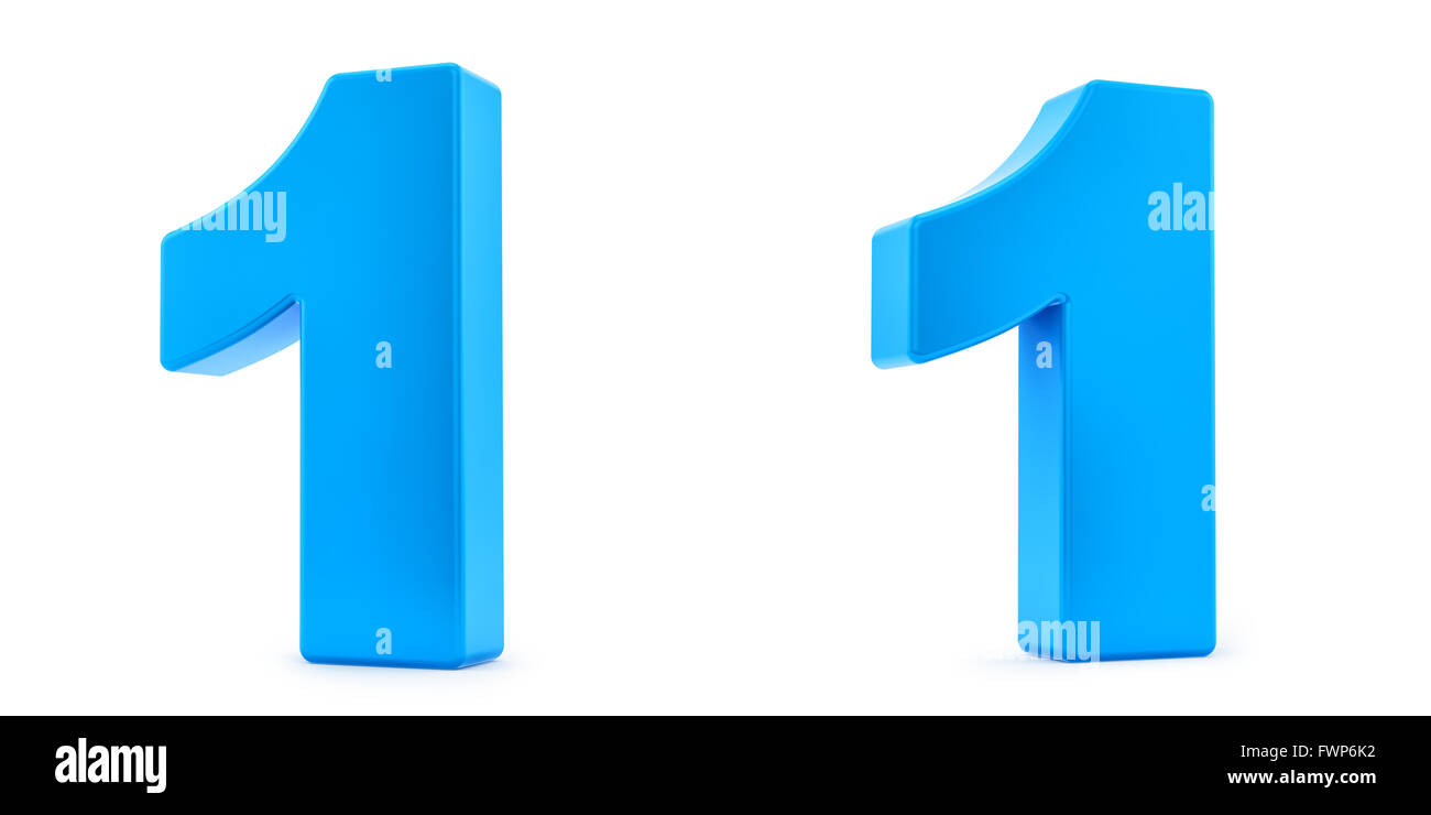 render of the number 1 from two different angles, isolated on white ...