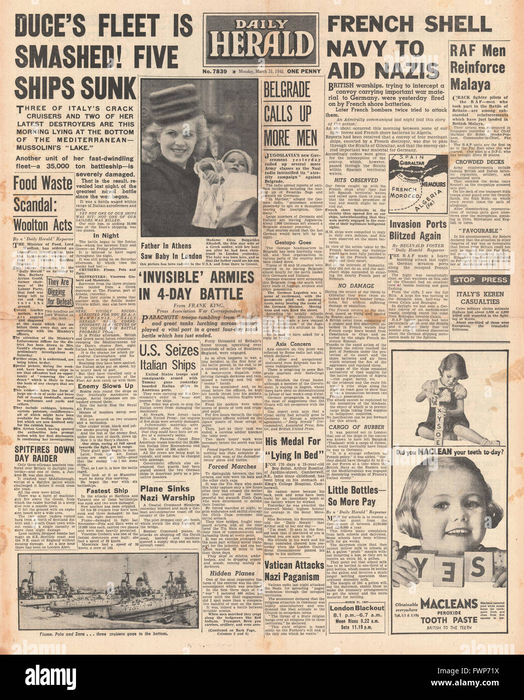 1941 front page daily herald hi-res stock photography and images - Alamy