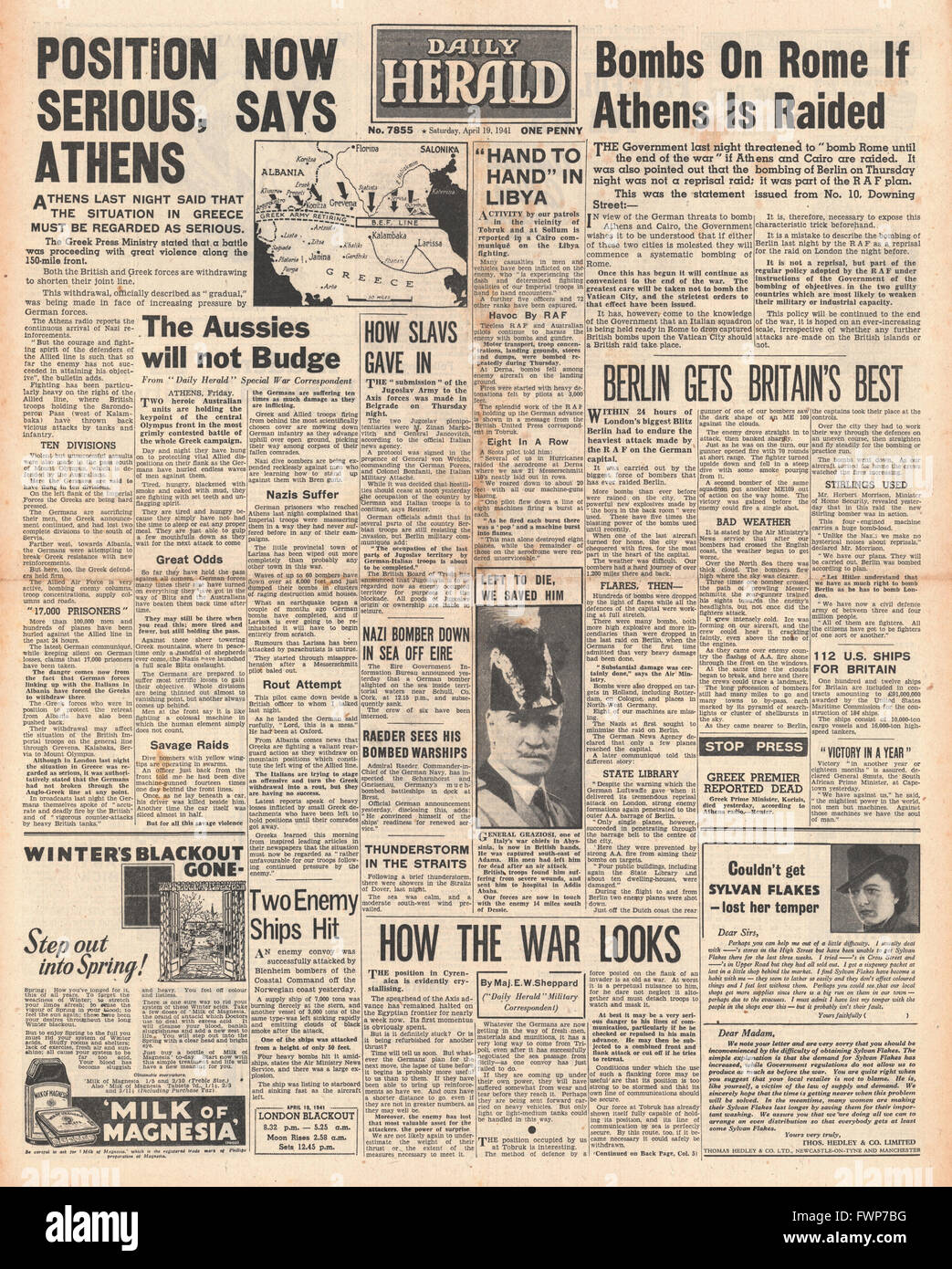 1941 front page daily herald hi-res stock photography and images - Alamy