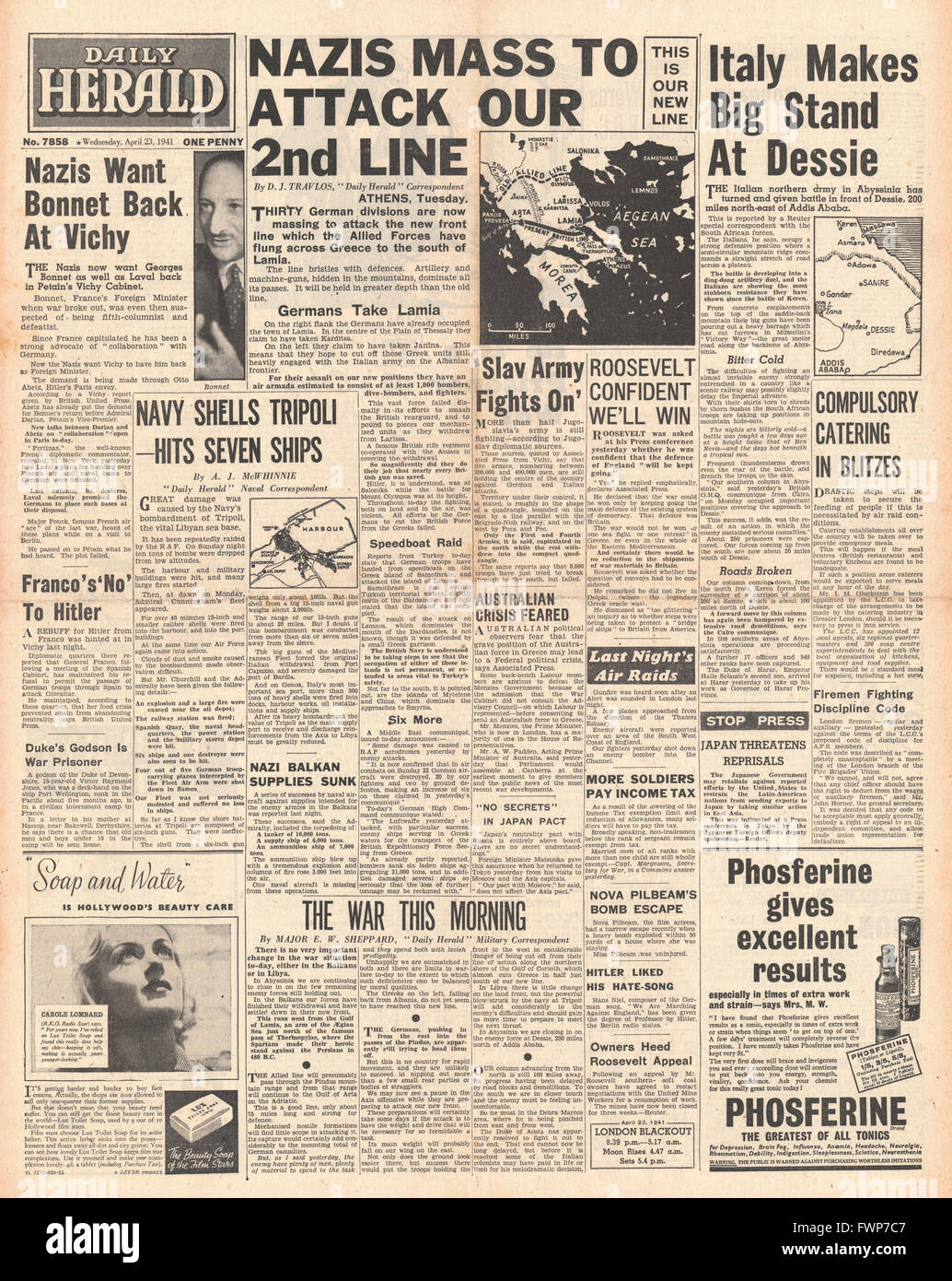 1941 front page daily herald hi-res stock photography and images - Alamy