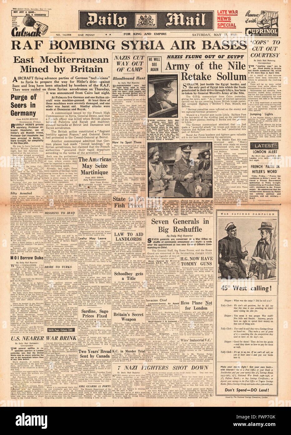 1941 daily mail raf bomb air bases in syria hi-res stock photography ...
