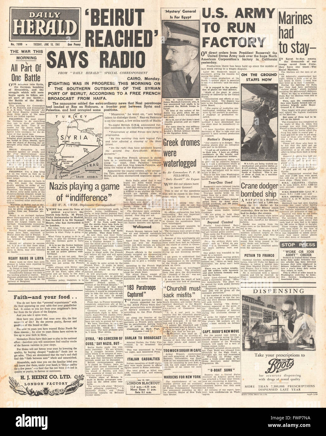 1941 front page daily herald hi-res stock photography and images - Alamy
