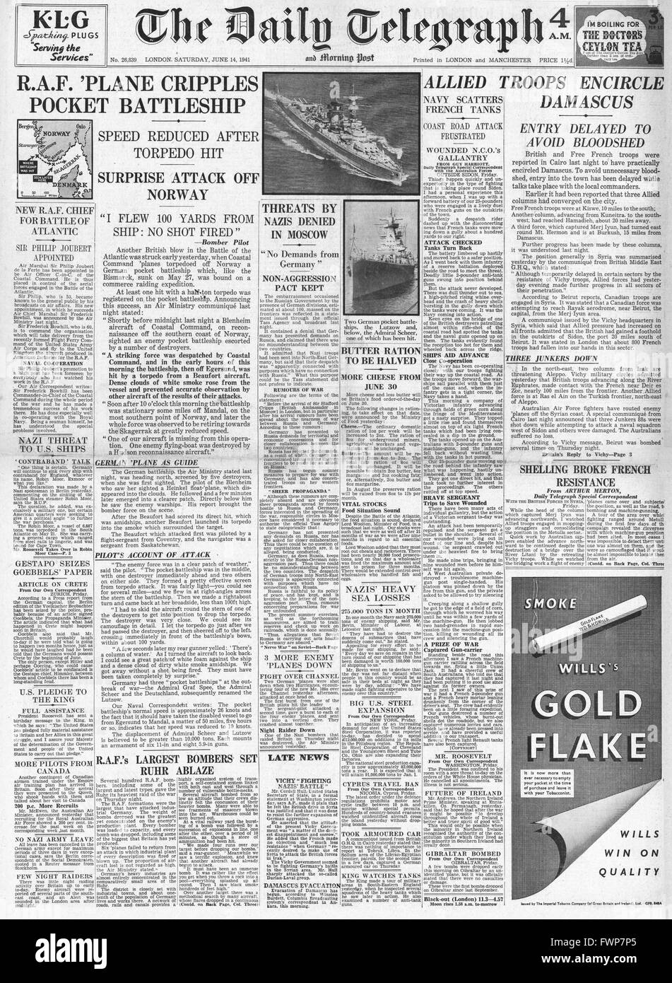 1941 daily telegraph british planes torpedo battleship hi-res stock ...