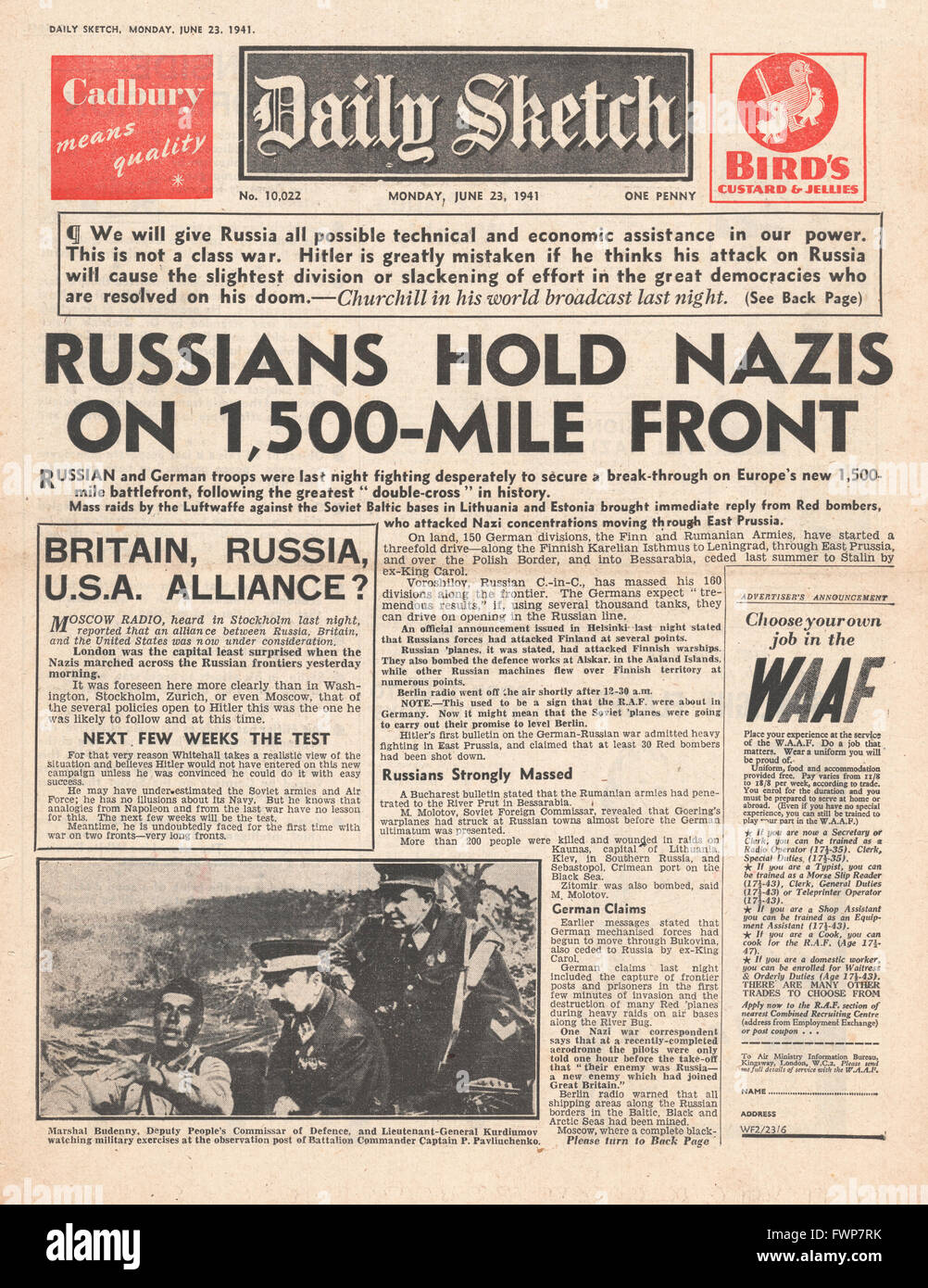 1941 front page Daily Sketch Nazi Germany invades Soviet Union Stock ...