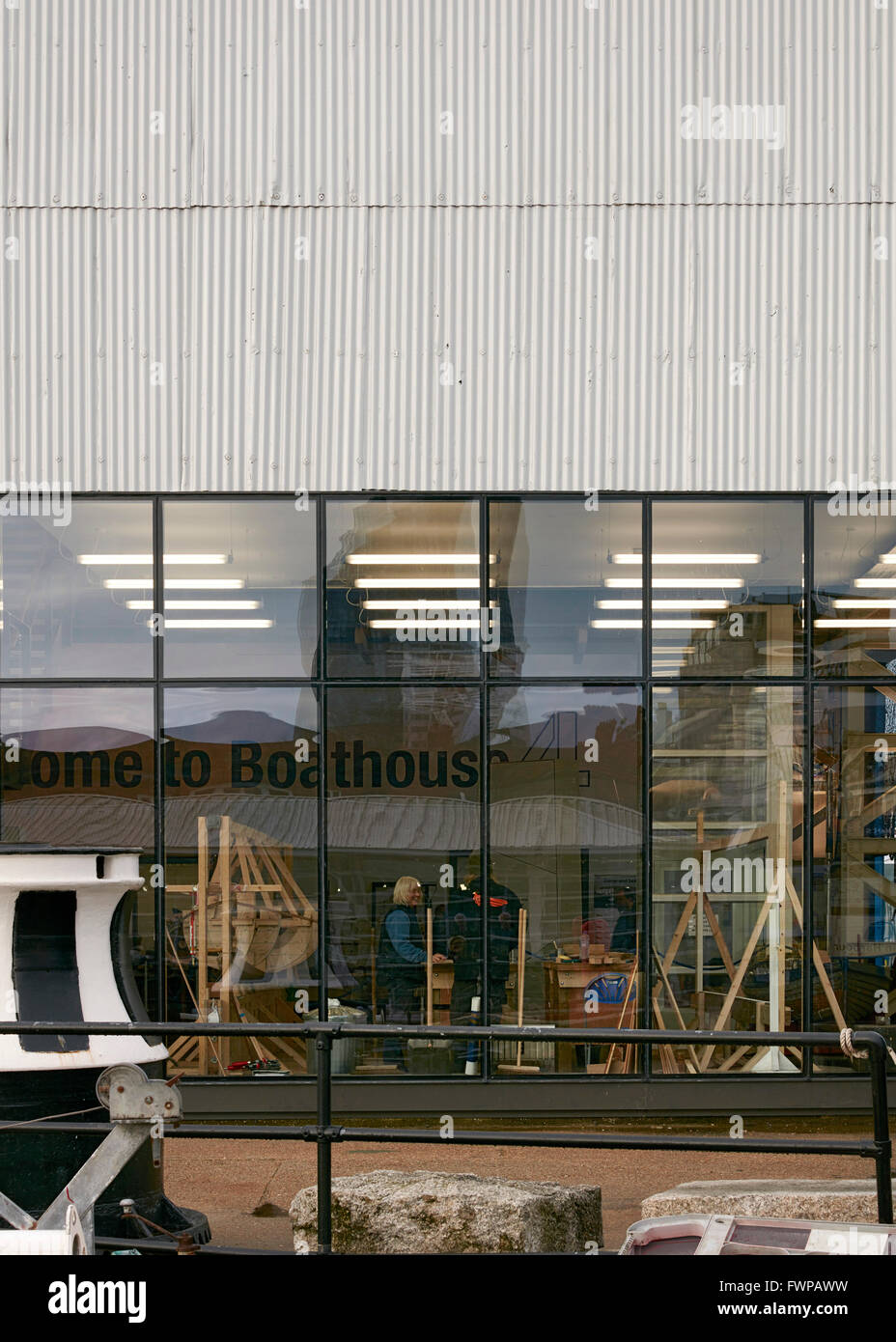 Full-height industrial window of boatbuilding workshop. Boathouse 4 ...