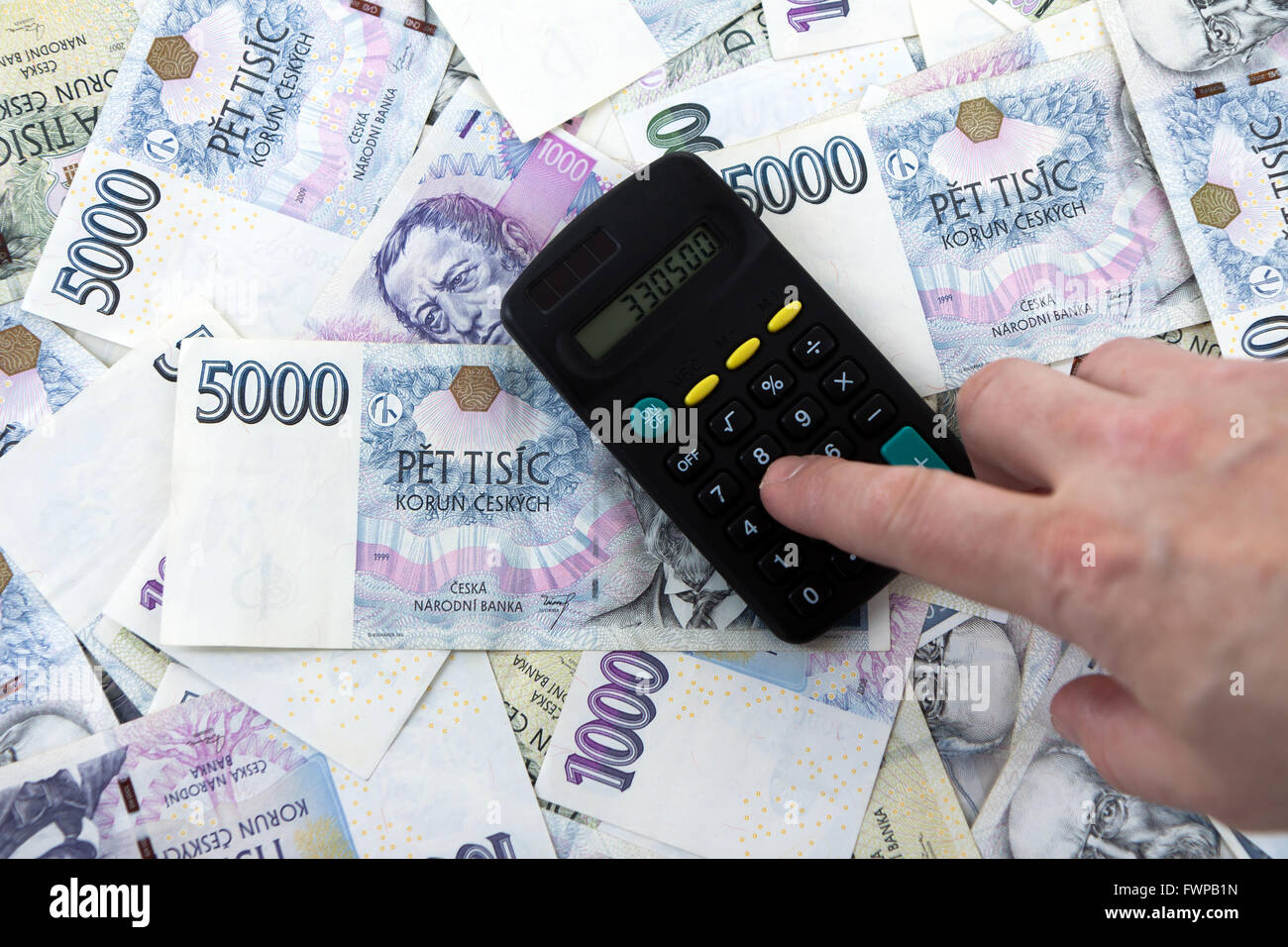 Czech paper money and accounting on white background Stock Photo - Alamy