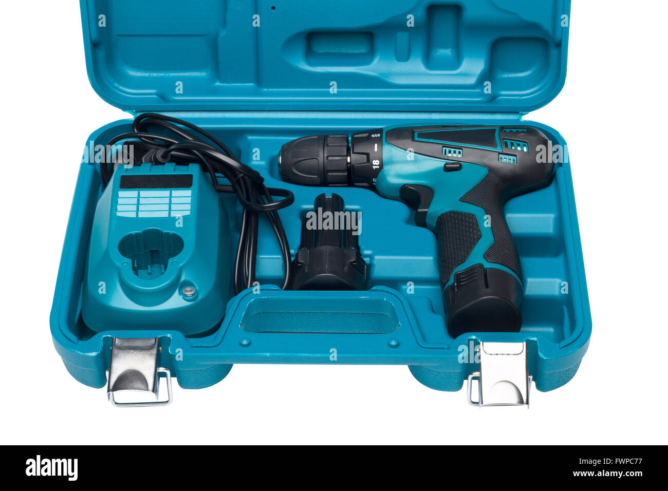 Blue toolbox with screw driver isolated over white background Stock ...