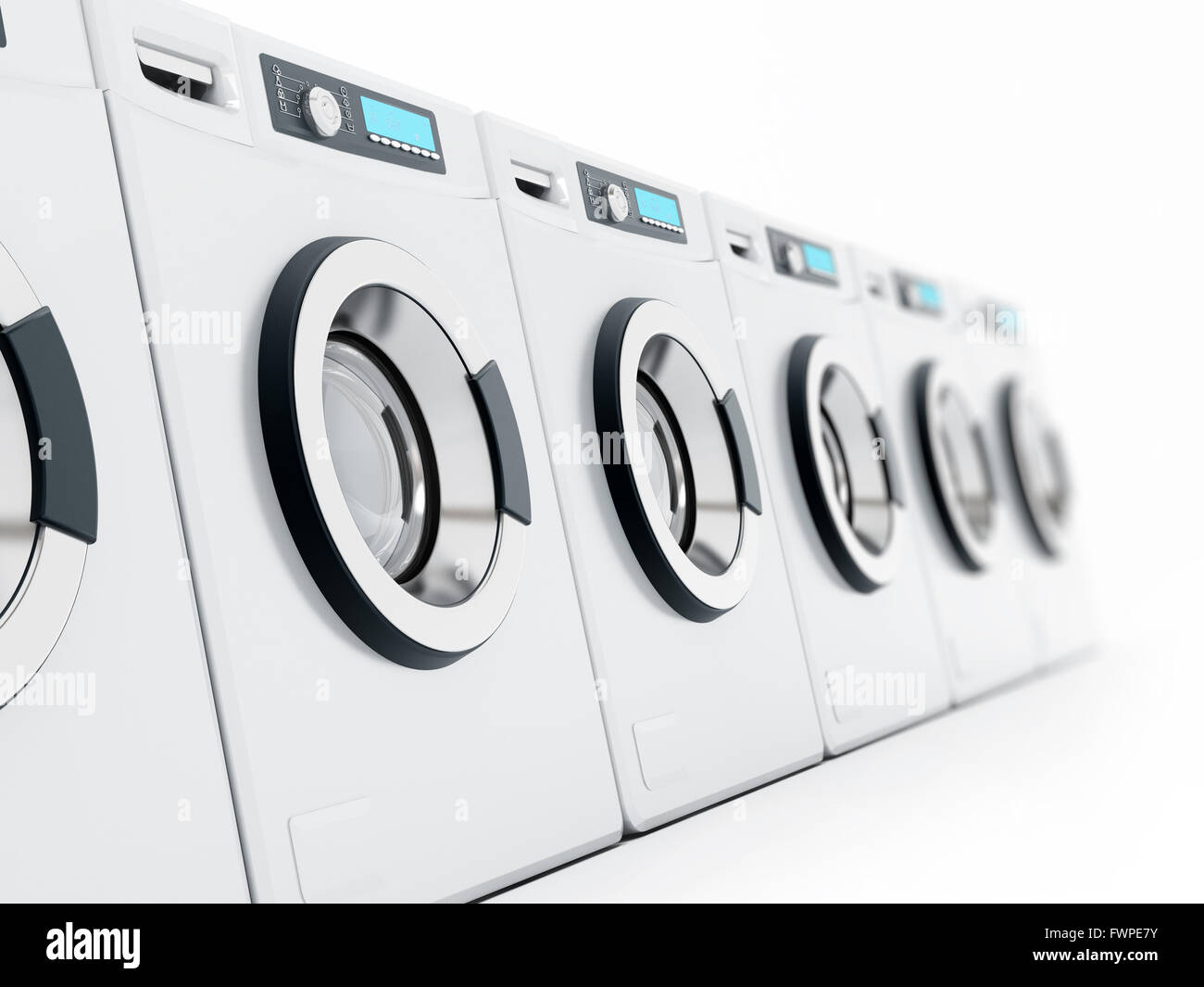 Washing machine arranged in a line isolated on white background Stock ...