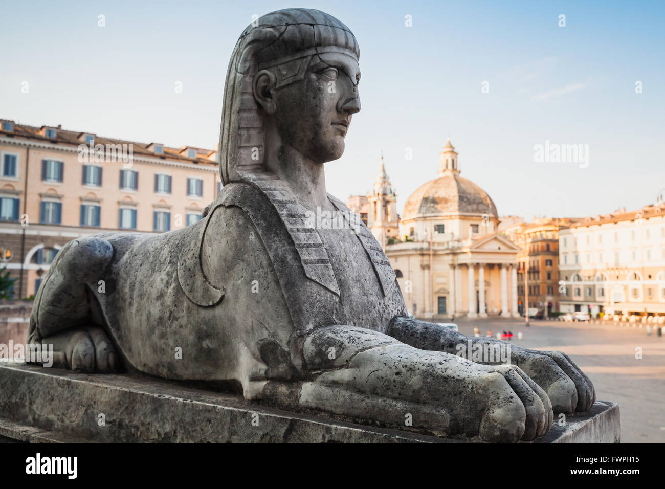 Ancient statue of Sphinx on Piazza del Popolo, Rome, Italy Stock Photo ...