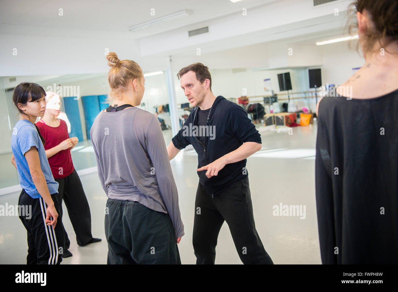 Welsh choreographer Gwyn Emberton working with a group of young women ...