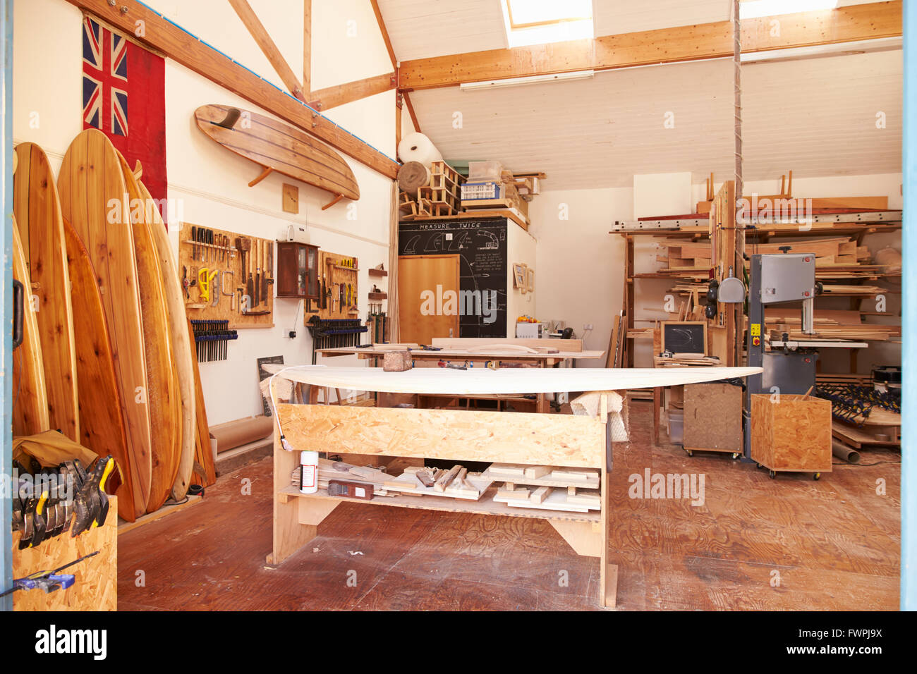Handmade Boards In Empty Bespoke Surfboard Workshop Stock Photo - Alamy