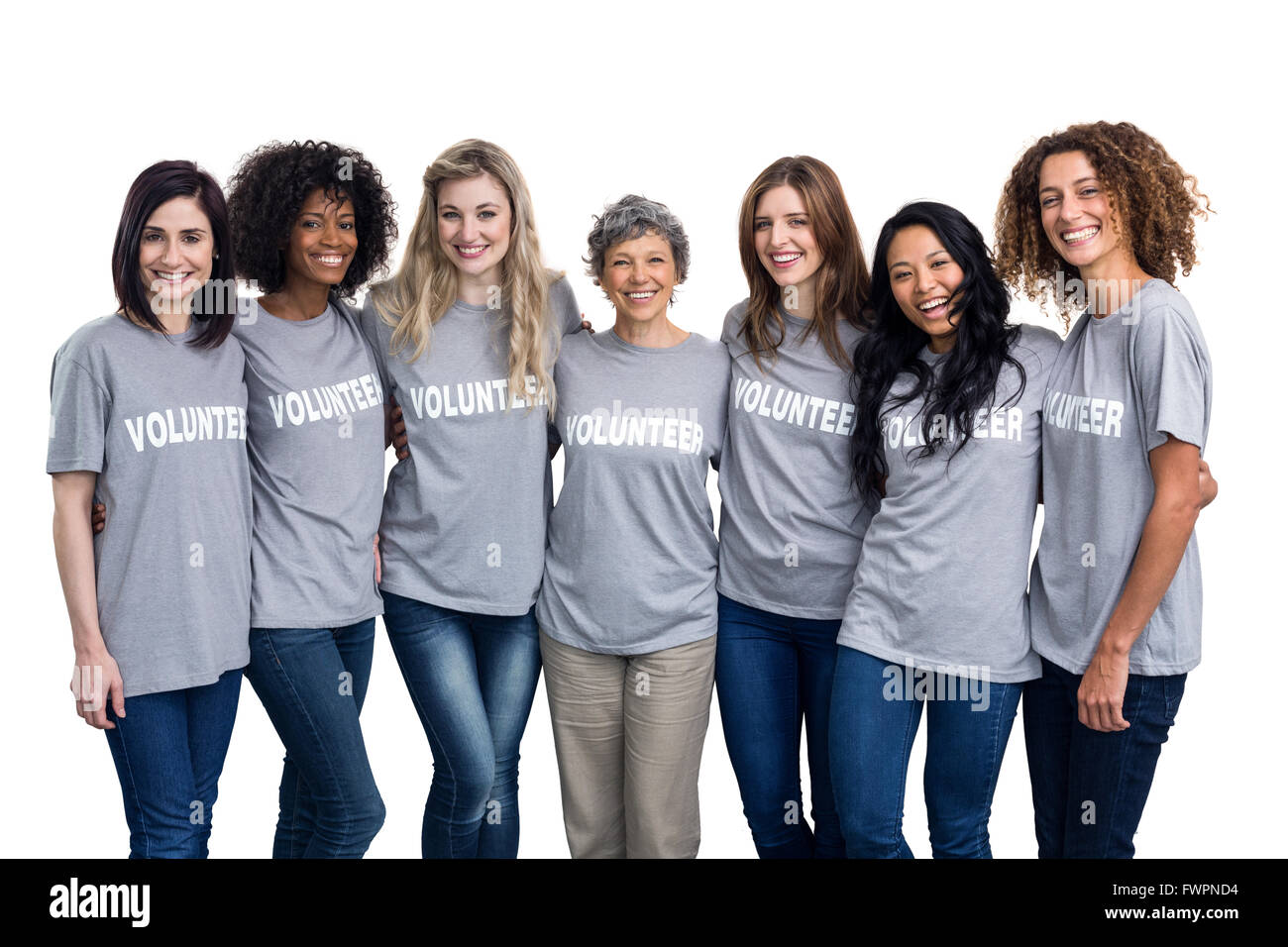 Portrait of happy volunteers standing together Stock Photo - Alamy
