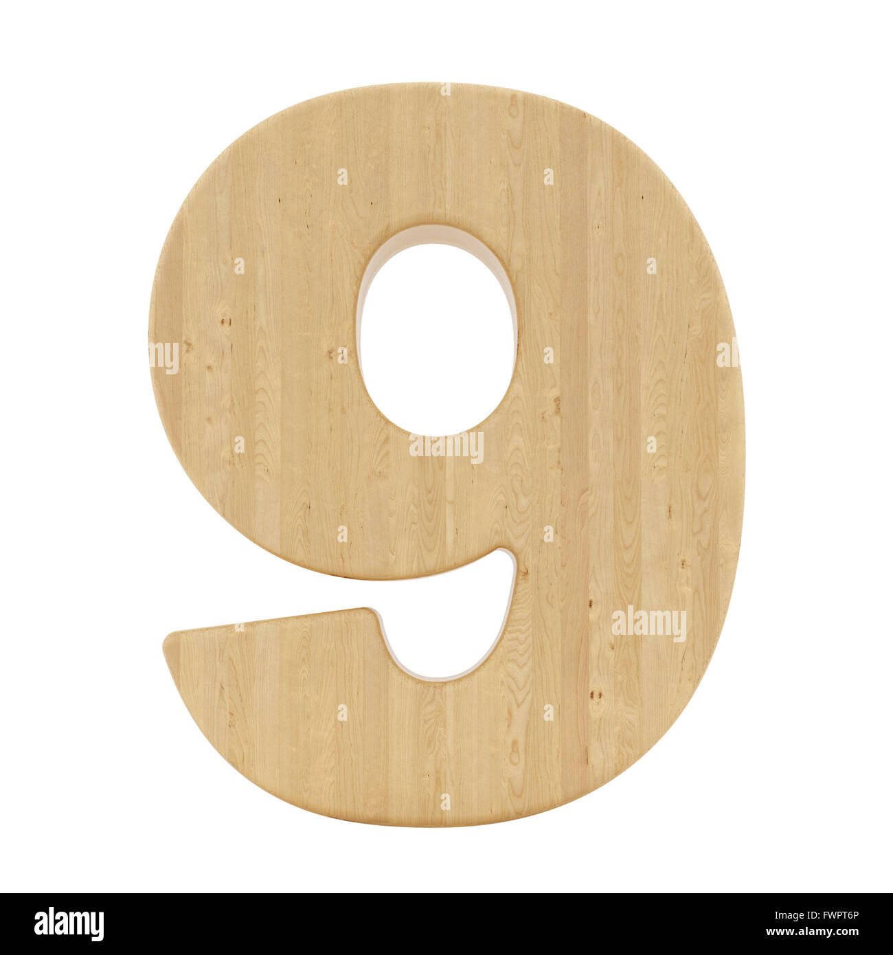 render of the number 9 with wood texture, isolated on white Stock Photo ...