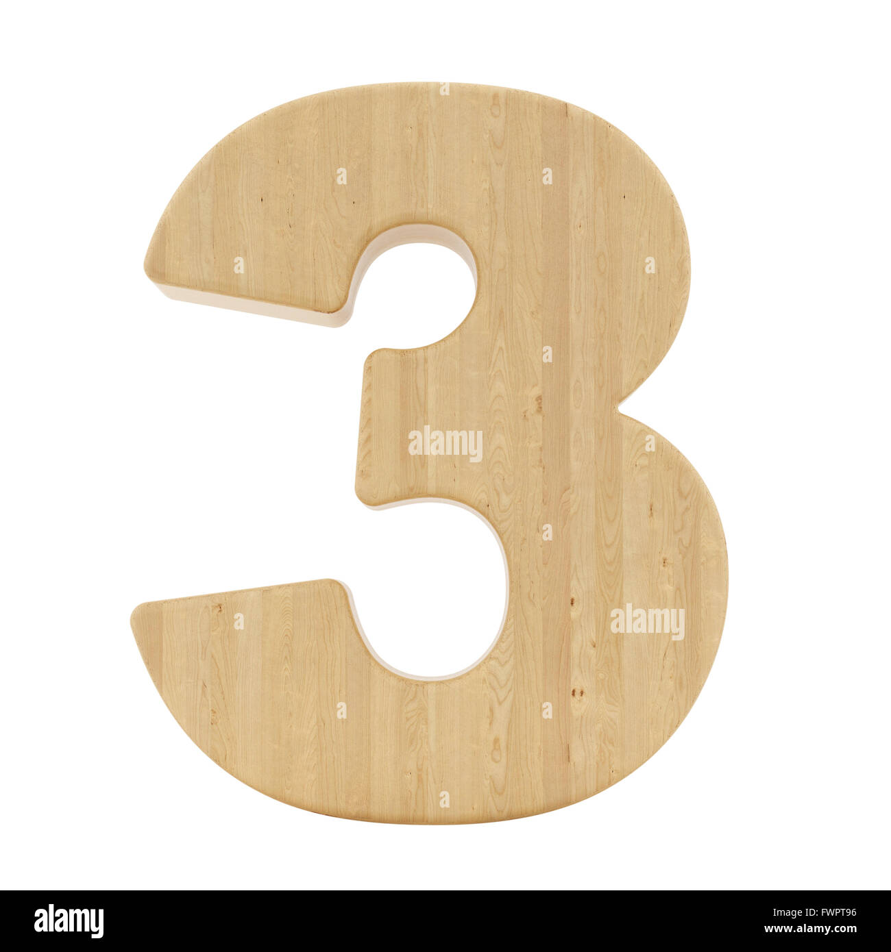 render of the number 3 with wood texture, isolated on white Stock Photo ...