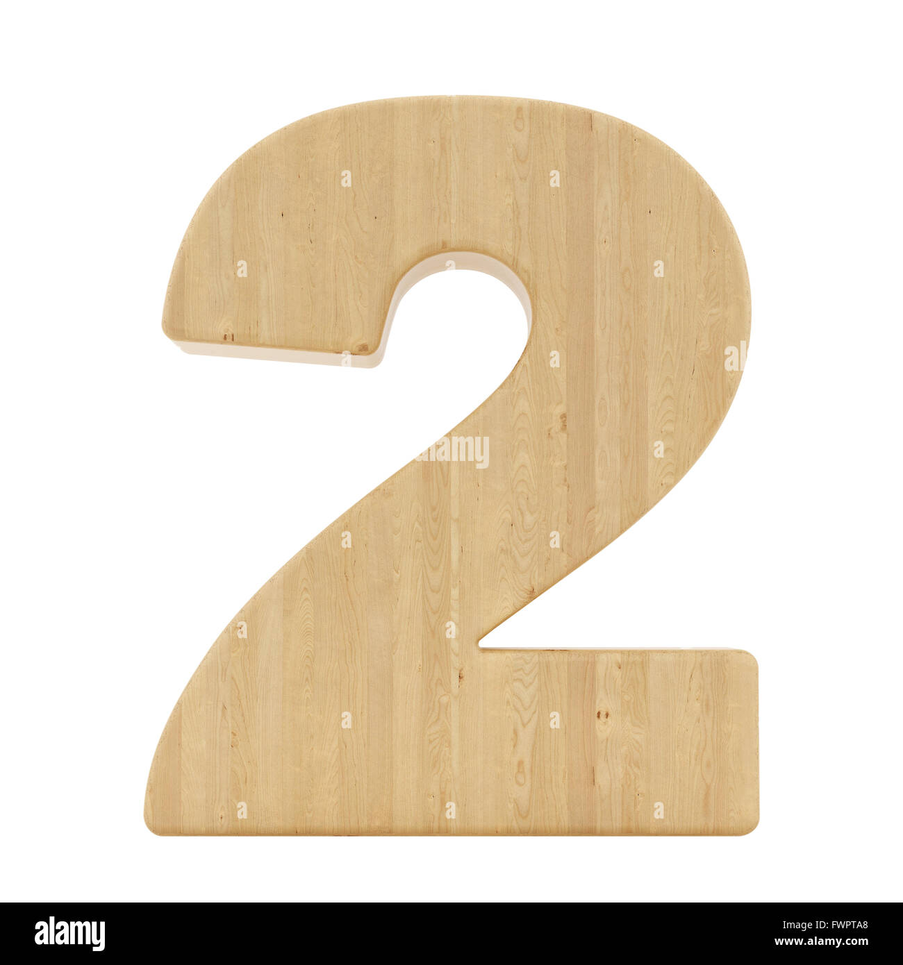render of the number 2 with wood texture, isolated on white Stock Photo ...