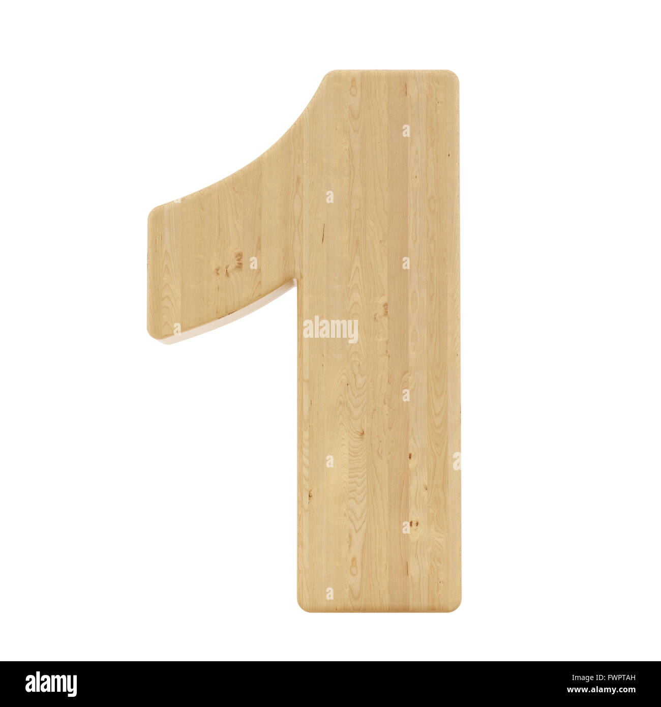 render of the number 1 with wood texture, isolated on white Stock Photo ...