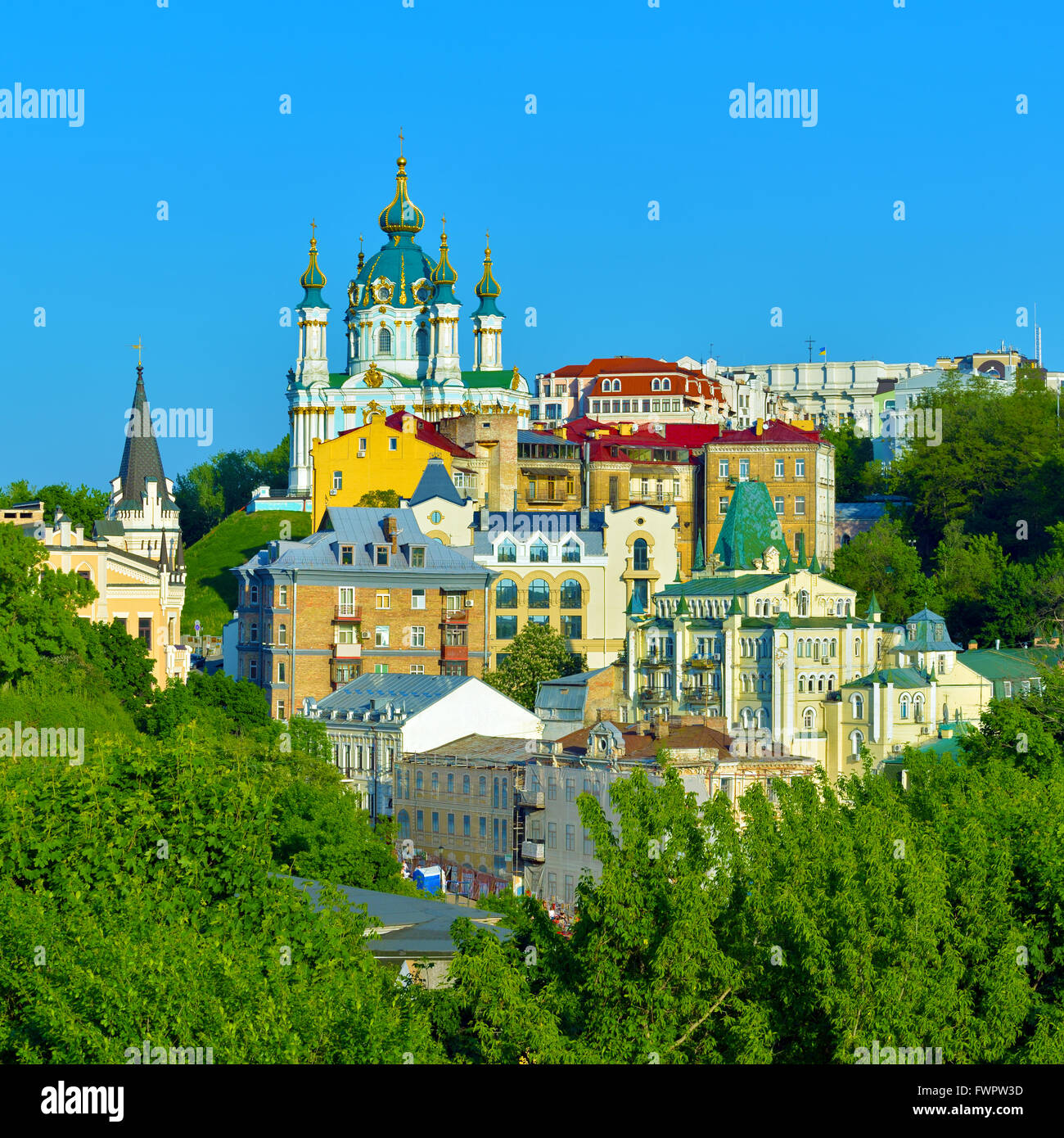 Kiev, Ukraine. Beautiful view of the St. Andrew's Church on the Andrew ...