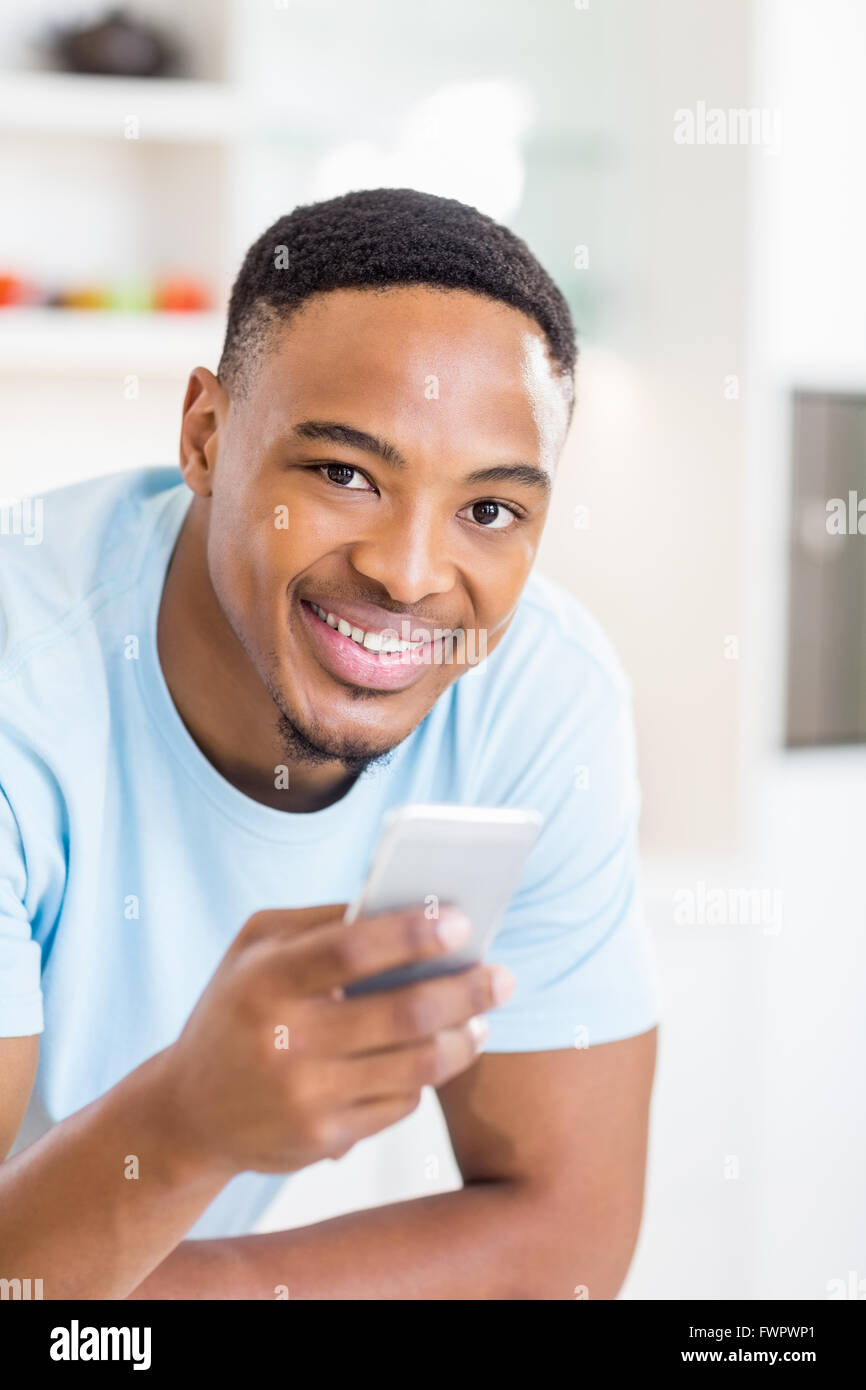 Happy man using mobile phone Stock Photo - Alamy