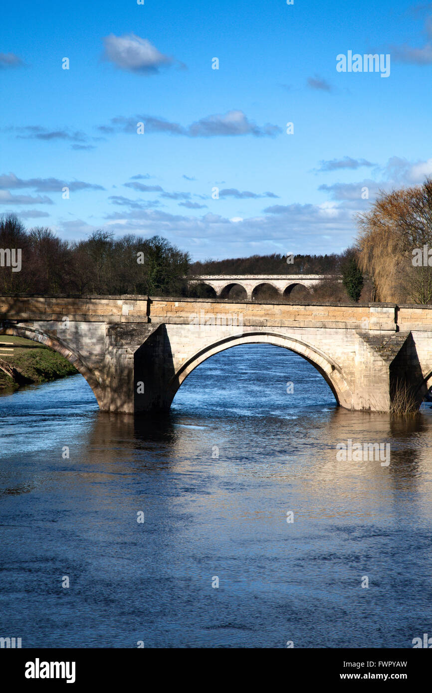 Tadcaster Bridge and Viaduct from the temporary bridge installed during ...