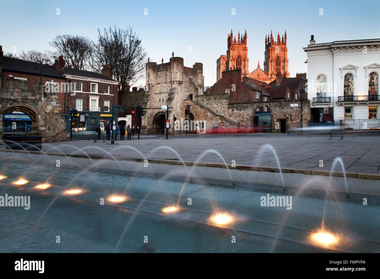 Bootham Bar and York Minster at sunset from Exhibition Square Yorkshire ...