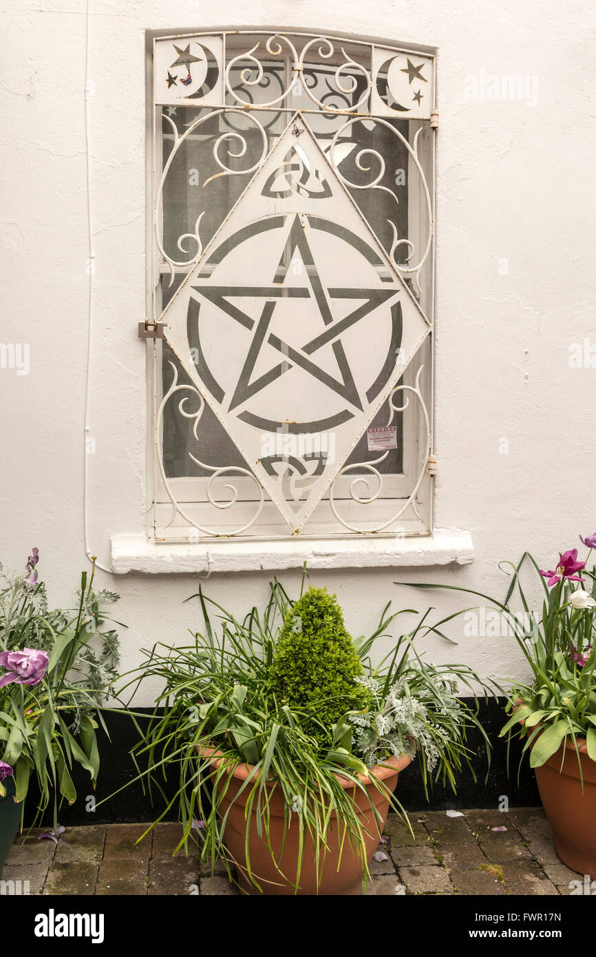 Pentagram Window design - Glastonbury Stock Photo - Alamy