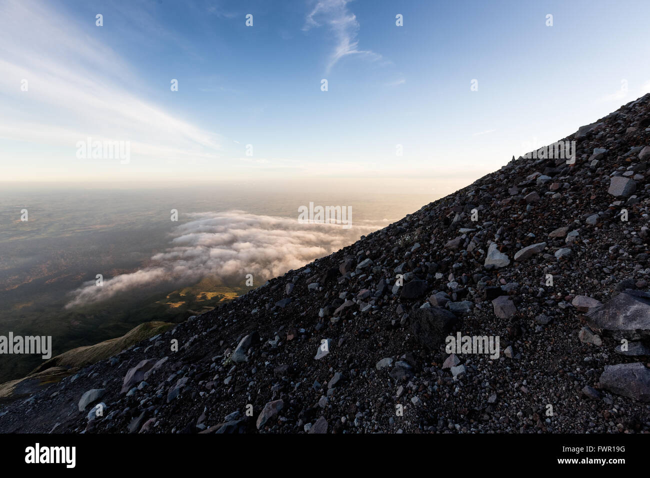 Sunset seen from the way up towards Syme hut, Mt Taranaki volcano ...