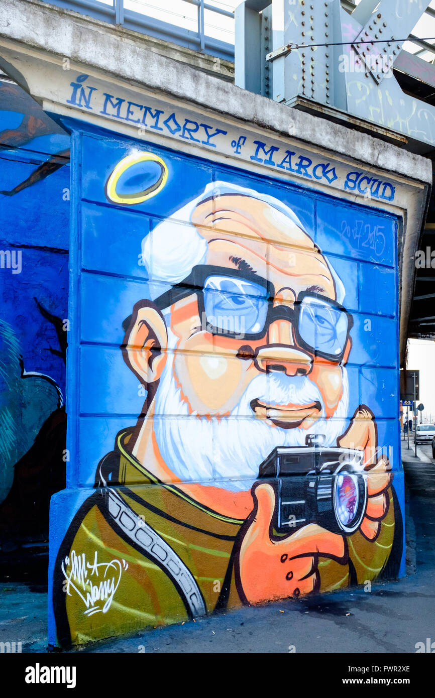 Colourful italian graffiti in memory of a photographer Stock Photo - Alamy