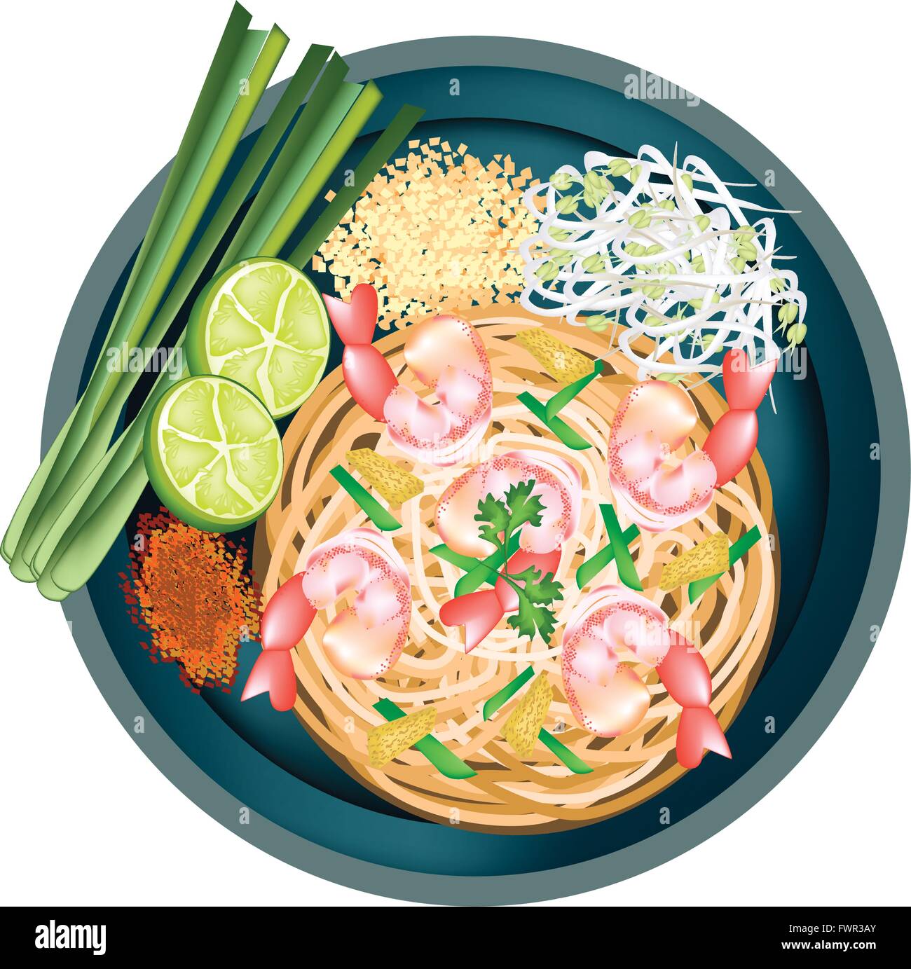 Thai Cuisine, Pad Thai or Thai Stir Fried Noodles with Shrimps. One of ...