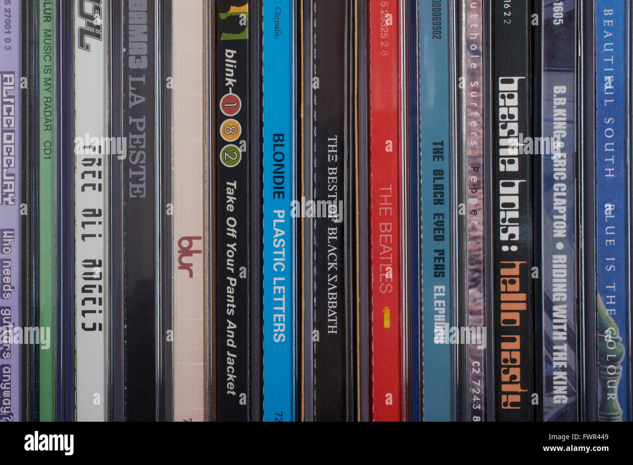 Close up of music Compact Disc spines Stock Photo - Alamy
