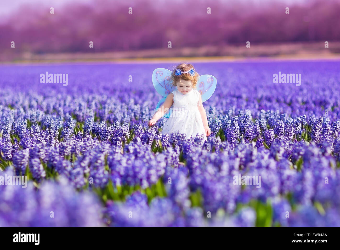 Portrait of an adorable toddler girl in a magic fairy costume and ...