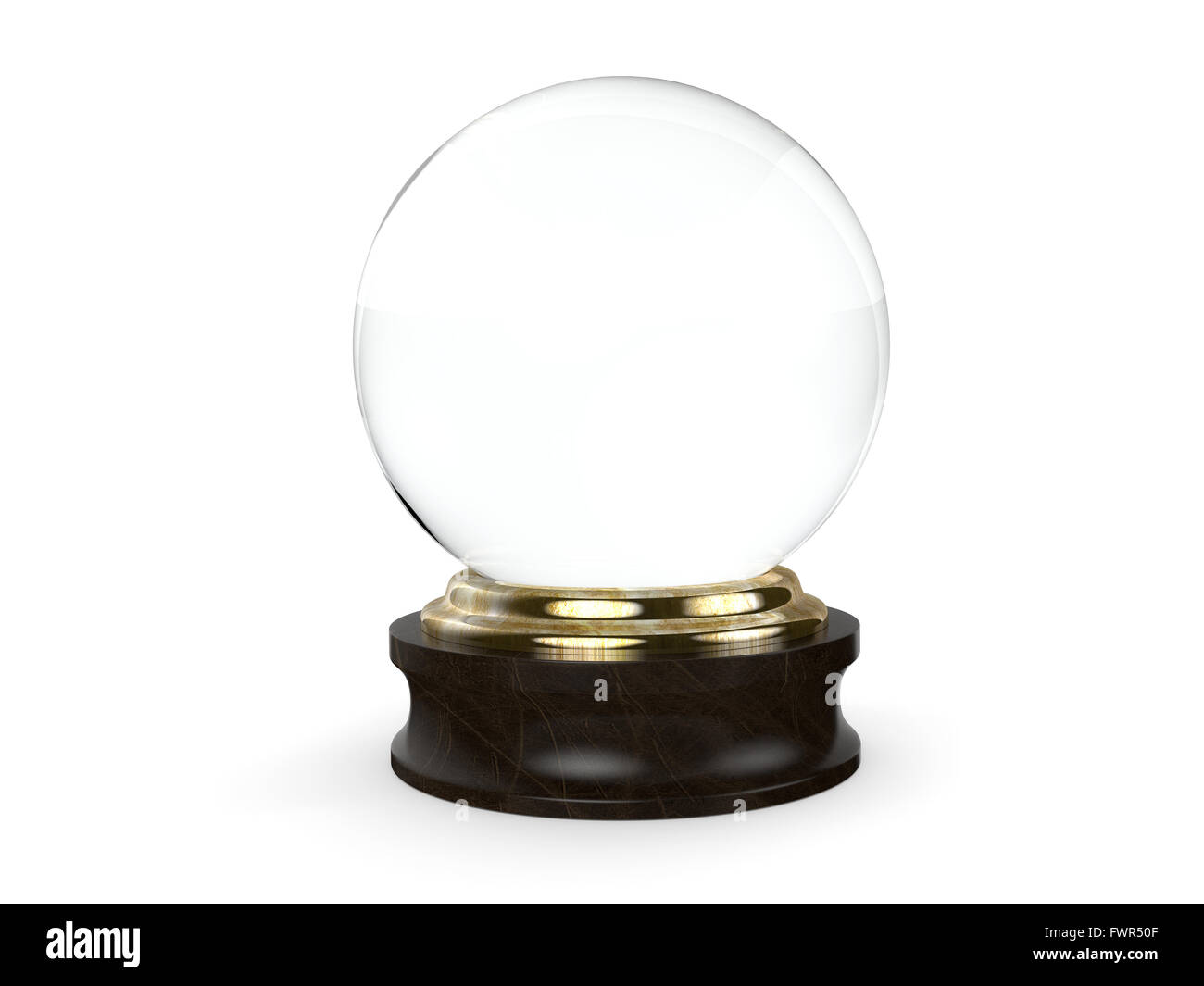 Clear Crystal ball with a wooden base isolated on a white background ...